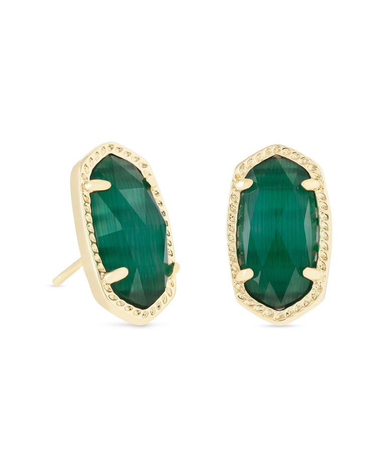 Kendra Scott Ellie Gold Stud Earrings Emerald Cats Eye
